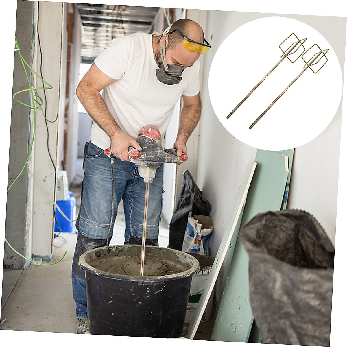 SEWOART Drill Mixer 2 Pcs stirring rod Electric Cement Mixer grout portable hand blender electric Drill Attachment Paddle concrete tools bling accessories Cement s alloy heavy Model