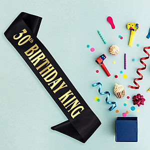 MUMUNN 30th Birthday King Sash, Gold Foil Black Satin Birthday Sash for Men 30th Fabulous Birthday Party Gift Decorations Favors