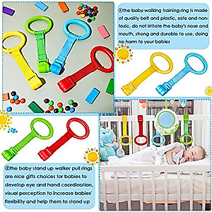 4 Pieces Baby Stand Up Walker Tool Ring for Playpen Toddler Crib Hooks General Use Toddler Training Ring Baby Toys Bed Rings for Baby Stand Up (Yellow, Red, Green, Blue)
