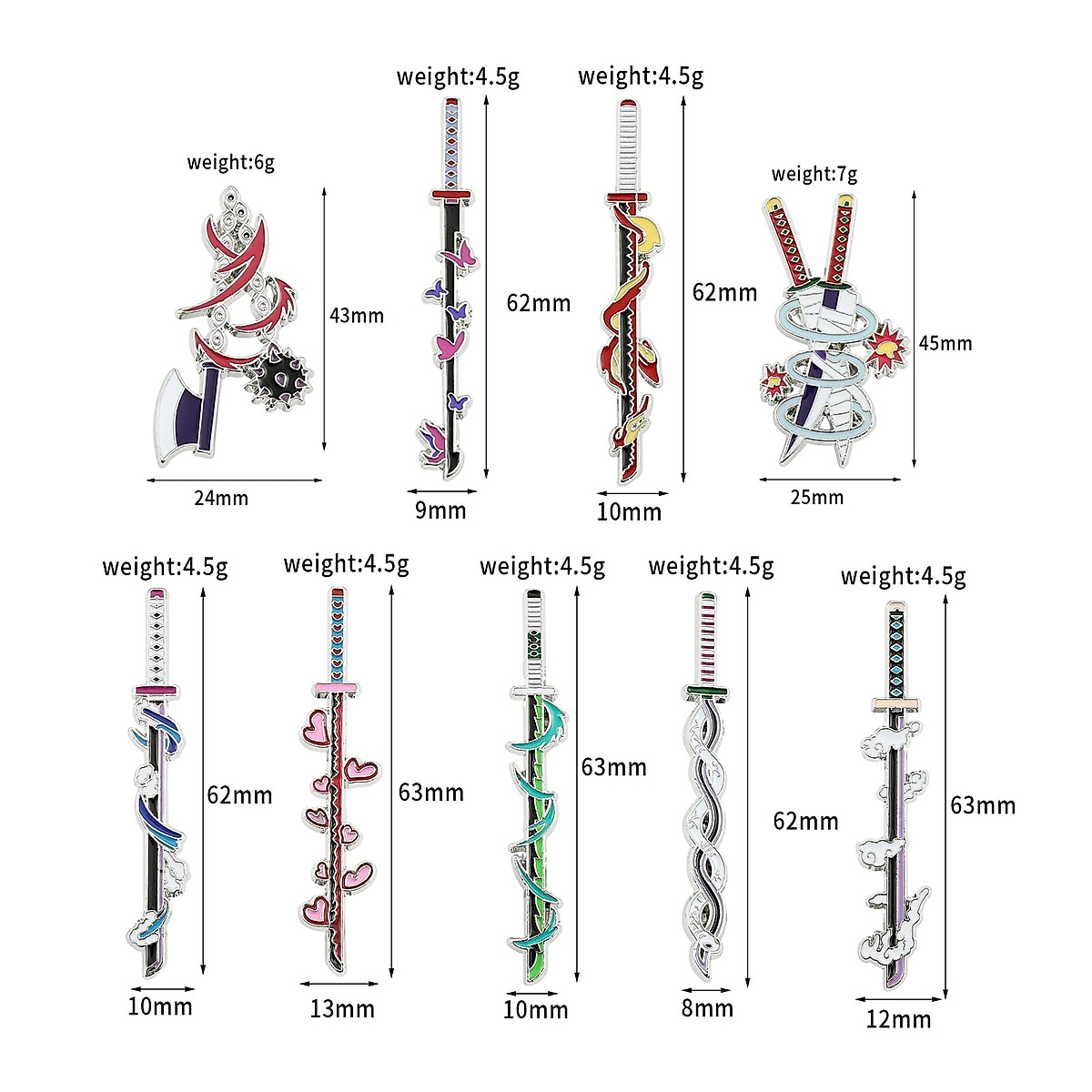 Anime Slayer Keychain Pin Set - Cartoon Figures 9 Hashiras Mini Katana Sword Key Chains Enamel Pin Jewelry Men Women (9 Hashiras Pins)