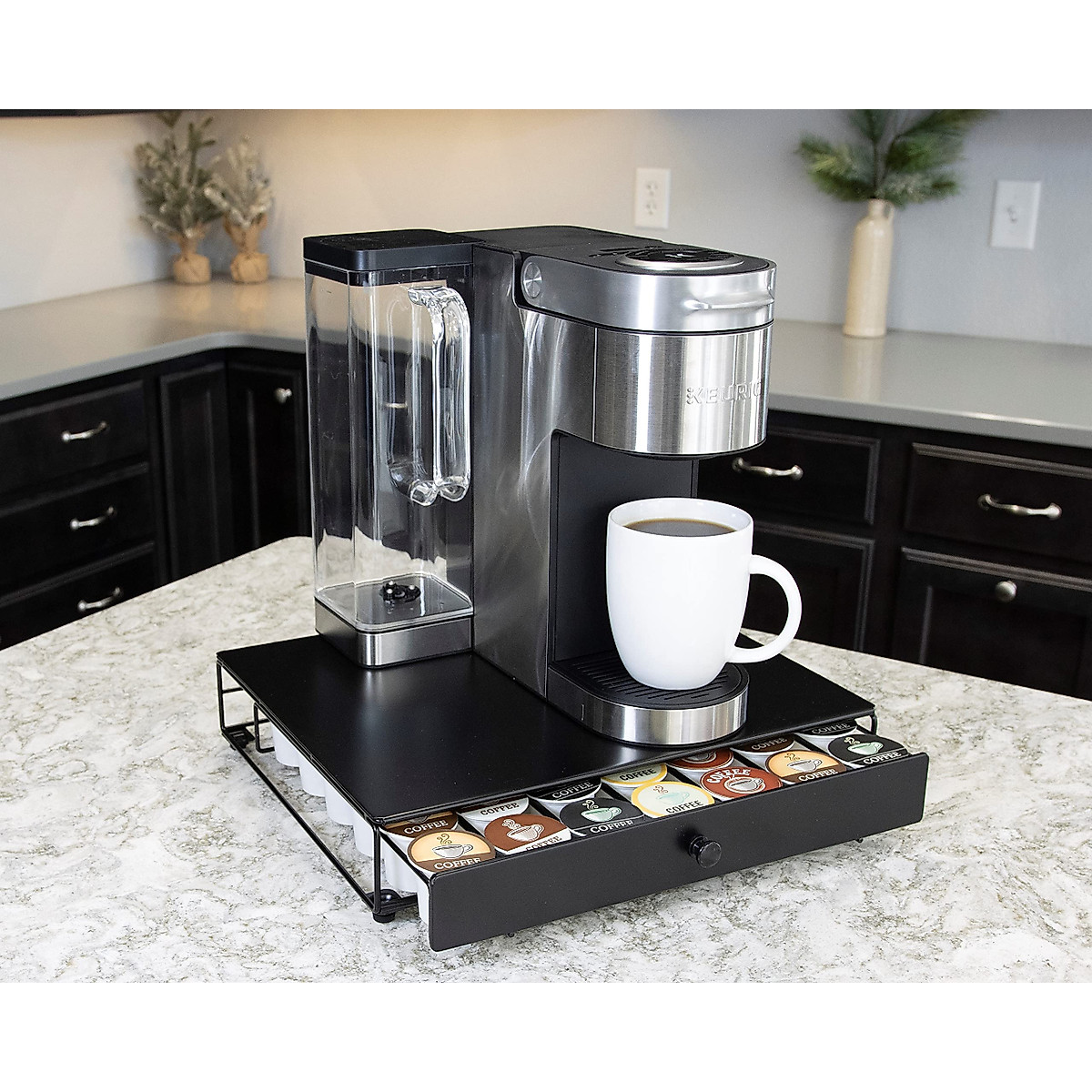 nifty SOLUTIONS Nifty Black Finish, Compatible with K-Cups, Pack Holder, Extra Wide Under Coffee Pot Storage Drawer, Slim Home Kitchen Counter Organizer, 42 Pod Capacity-Rolling