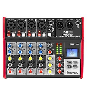 PYLE Studio Audio Sound Mixer Board - 6 Channel Bluetooth Compatible Professional Portable Digital DJ Mixing Console w/ USB Mixer Audio Interface - Mixing Boards For Studio Recording - PMXU68BT
