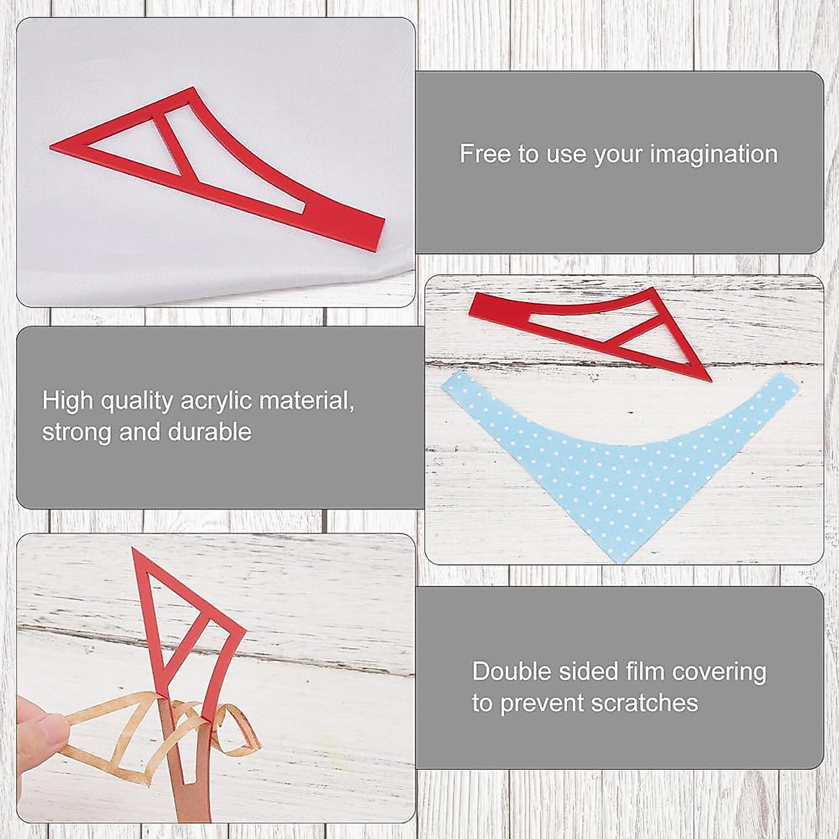 OLYCRAFT 9 Pcs Pet Bandana Sewing Template Set: Arch & Trapezoid Rulers - Acrylic Quilting Templates for DIY Craft Dog Bib Patterns