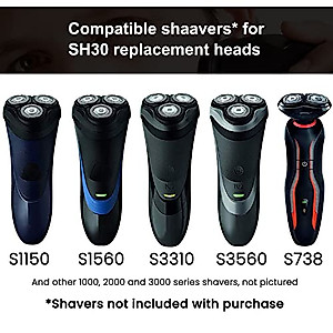 SH30 Replacement Heads for Philips Norelco Series 3000, 2000, 1000 Shavers and S738 Click and Style Fits The Following Models: S1150, S1015, S1100, S1560