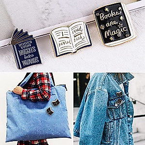 FOVIUPET 7pcs Cartoon Books Enamel Pins with Beige Velvet Bag, Magic Book Badges Cute Collar Brooch Decorative Lapel Pins for Backpack Clothing Learning Gifts for Teacher Student Readers Book Lovers (SET A)
