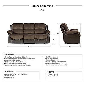 Lexicon Baluze Double Reclining Sofa, Two-Tone Brown