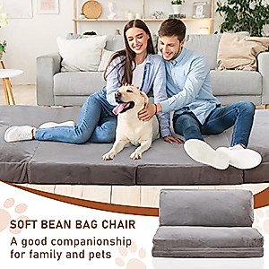 MAXYOYO Bean Bag Bed Folding Sofa Bed Floor Mattress for Adults, Extra Thick and Long Floor Sofa with Faux Fur Washable Cover, Single Floor Couch Bed for Bedroom Living Room, Grey, 30x95 Inch