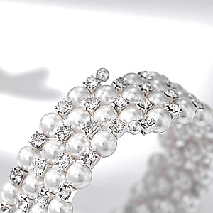 ELABEST Multi Row Pearl Bracelet Stretch Rhinestone Bracelet Bridal Body Jewelry Accessories for Women (style4)