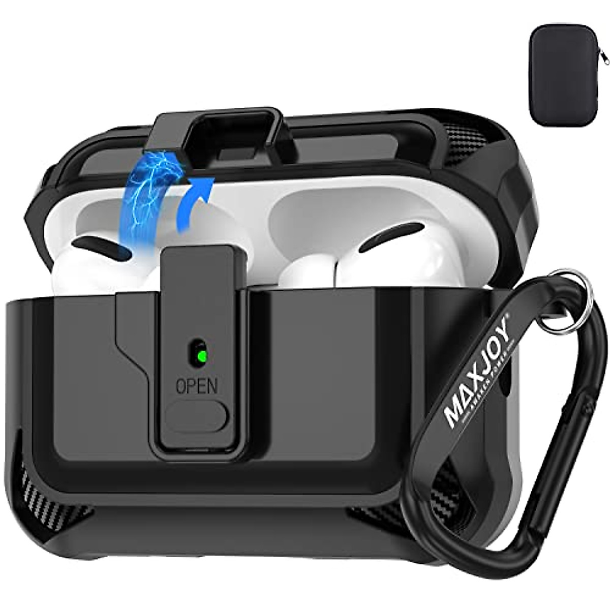 Maxjoy for AirPods Pro 2nd Generation Case Cover, AirPods Pro 2/Pro Protective Case with Automatic Magnetic Lock Cover with Keychain Compatible with Apple Airpods Pro 2 2023 2022/Pro 2019, Black