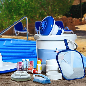 8 Pieces Hot Tub Accessories, Swimming Pool Cleaning Kit Spa Maintenance Supplies Contain Skimmer Net, Scrubbing Brush and Sponge Brush Turtle Oil Absorbing Sponge, with a Pair of Gloves