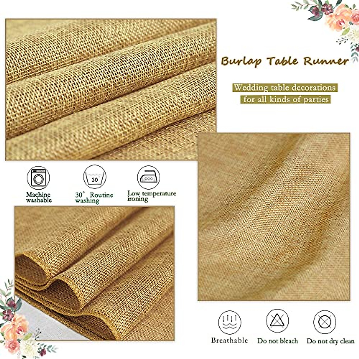 Burlap Table Runners Jute Table Runners 2 Pieces 13x84 Inch Khaki Summer Table Linens for Rustic Wedding Birthday Party Decoration