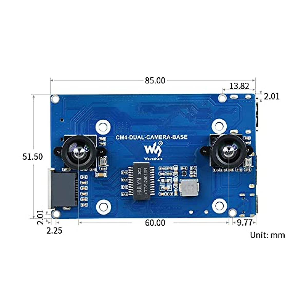 Binocular Camera Base Board + Interface Expander for Raspberry Pi Compute Module 4,Dual 8MP Camera 4K Gigabit ETH and Interfaces to Connect 40PIN GPIO HAT,M.2 Slot for SSD or Communication Module
