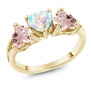 Gem Stone King 18K Yellow Gold Plated Silver White Simulated Opal Rose Rose Quartz Ring For Women (2.15 Cttw, Available In Size 5, 6, 7, 8, 9)