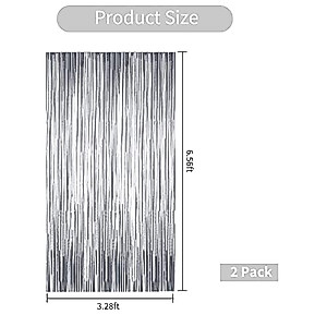 BEISHIDA 2 Pack Silver Foil Fringe Curtain, Silver Tinsel Metallic Curtains Photo Backdrop Streamer Curtain for Party Door Wall Curtain Wedding Birthday Bachelorette New Year Decor(3.28 ft x 6.56 ft)