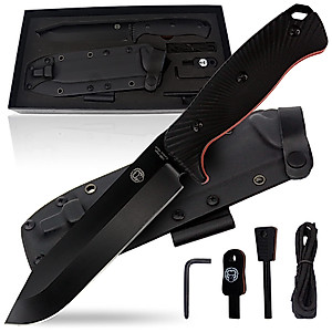 D2 Damascus Steel Survival Knife Gift Set and Large 1095 High Carbon Steel Hunting Knife Bundle