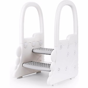 2-Step Toddler Stool with Handrail, Anti-Slip Kids Stool for Bathroom Sink, Kitchen Counter, and Potty Training Toilet