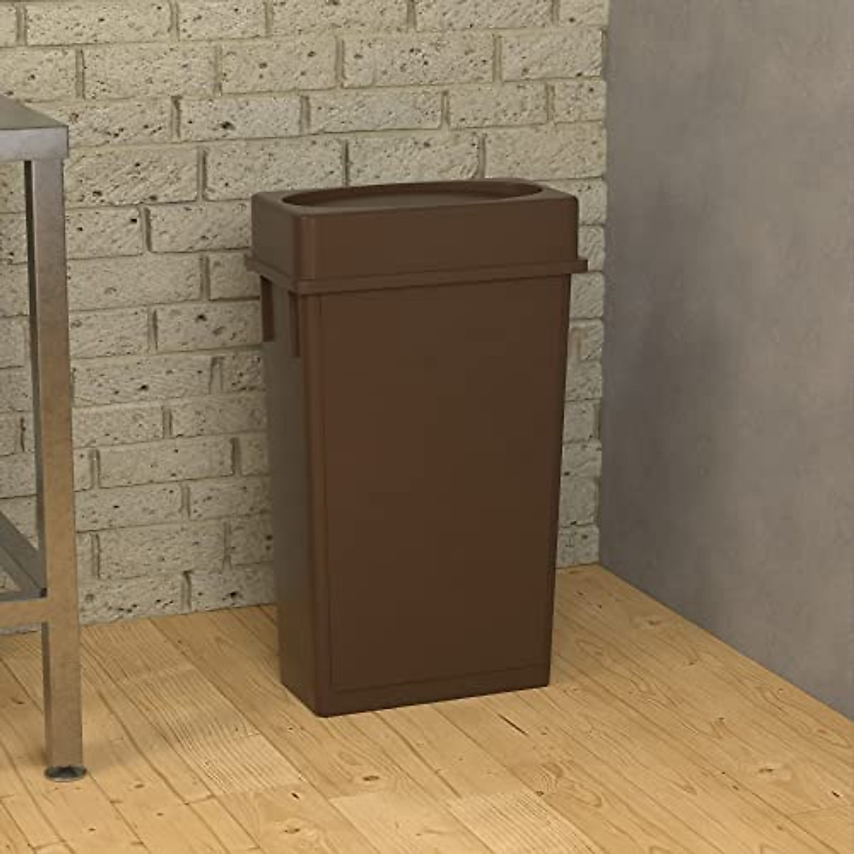Krollen Industrial 23 Gallon Brown Slim Jim Trash Can with Drop Shot Lid