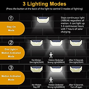 NACINIC 628 LED White Solar Outdoor Lights Motion Sensor IP67 Waterproof with 3 Lighting Modes, 270° Wide Angle Lighting, Bright Solar Powered Security Flood Lights for Outside Fence Wall Yard Porch