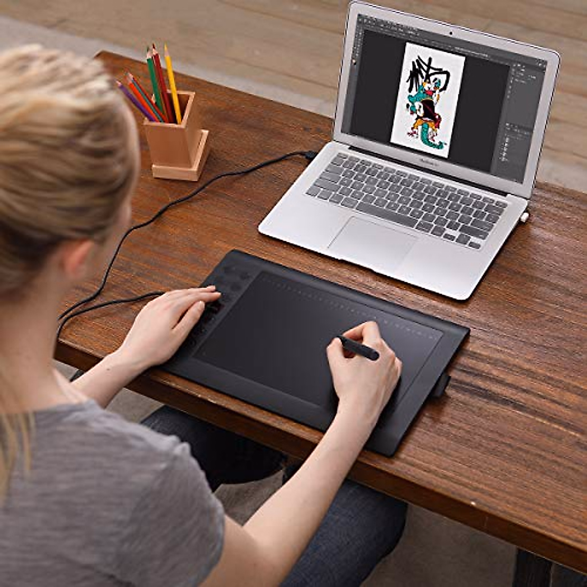 Drawing Tablet GAOMON M106K PRO 10 x 6.25 inches Large Graphic Tablet, Digital Art Tablet Supports Tilt Function with 12 Shortcut Keys, Battery-Free Stylus, Work with Mac, Windows PC & Android