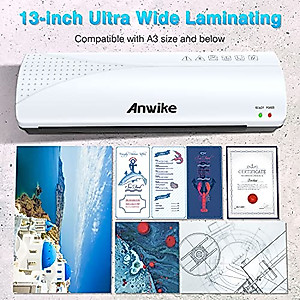 Laminator Machine, Anwike 13 inches Laminating Machine for A3 A4 A5 A6, Thermal Laminator Machine with 20 Laminating Sheets for Home Office School Use, Build in Paper Trimmer and Corner Rounder