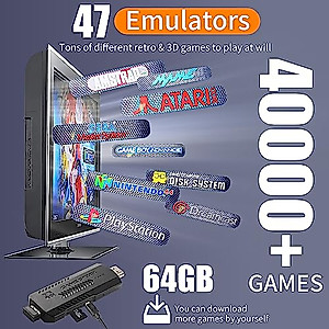 Wireless Retro Game Console, HeavenBird 64G HD Classic & 3D Games Stick Built in 47 Emulators with 40000+ Games & Dual 2.4G Wireless Controllers, 4K HDMI Video Games for TV, Gift for Adults & Kids