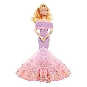BARWA Pink Wedding Dress Evening Party Princess Pink Gown Dress for 11.5 Inch Girl Doll Xmas Gift