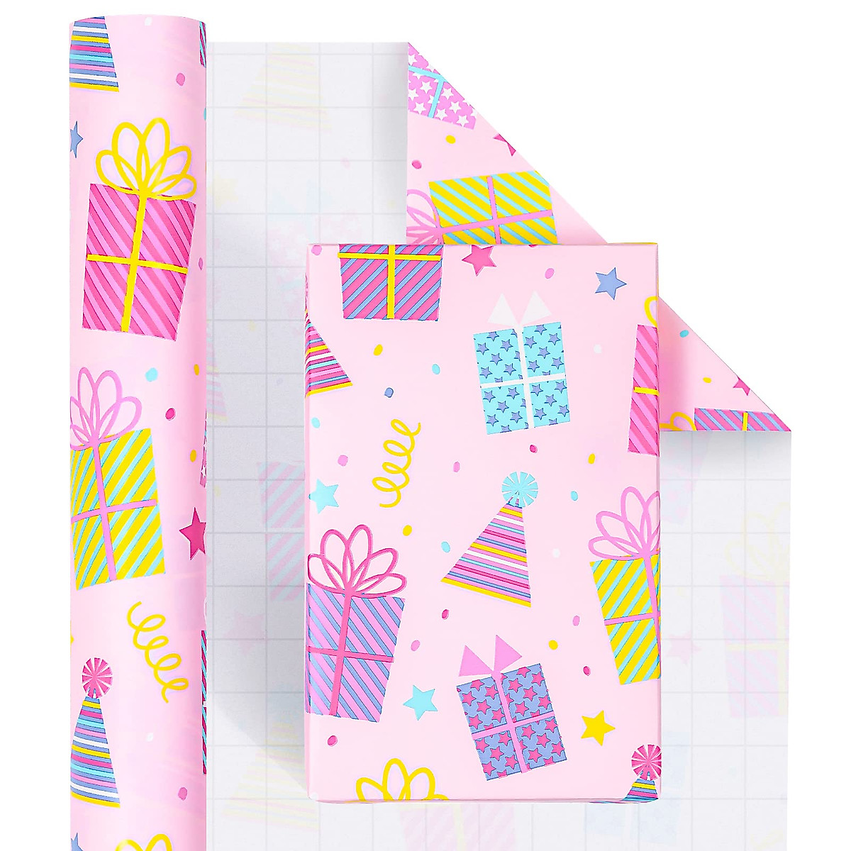 WRAPAHOLIC Jumbo Girl Birthday Wrapping Paper Roll - Pink Girl Wrapping Paper for Birthday, Holiday, Party, Baby Shower - 30 Inch x 33 Feet