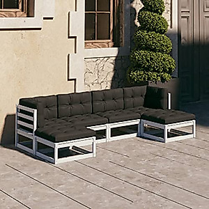 6 Piece Patio Lounge Set with Cushions,Patio Sofa,Outdoor Daybed,Outdoor Couch,Outdoor Furniture Sets,Outdoor Patio Chairs,Patio Conversation Sets,Patio Furniture Set,for Lawn, White Solid Pinewood