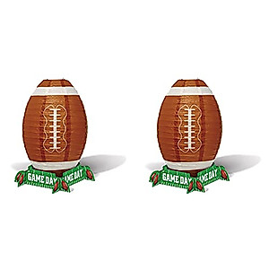 Beistle 2 Piece Football Paper Lanterns Table Centerpiece Decorations – Sports Theme Game Day Party Supplies, 11", Green/White/Brown