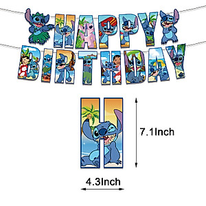SDQ Birthday Decorations Party Supplies Stitch Party Favor Include Happy Birthday Banner, Cake Topper, Cupcake Toppers, SDQ Party Decorations for Women Men Teens