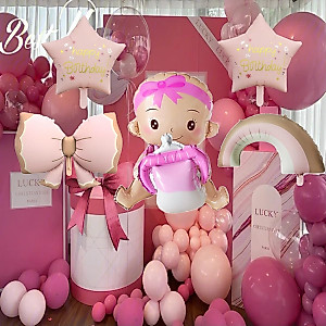 SAMOKA Baby Balloons,5 PCS 19-37 Inch Pink Baby Balloon,Baby Birthday Decorations,Baby Party Decorations,Baby Shower Birthday Party Supplies