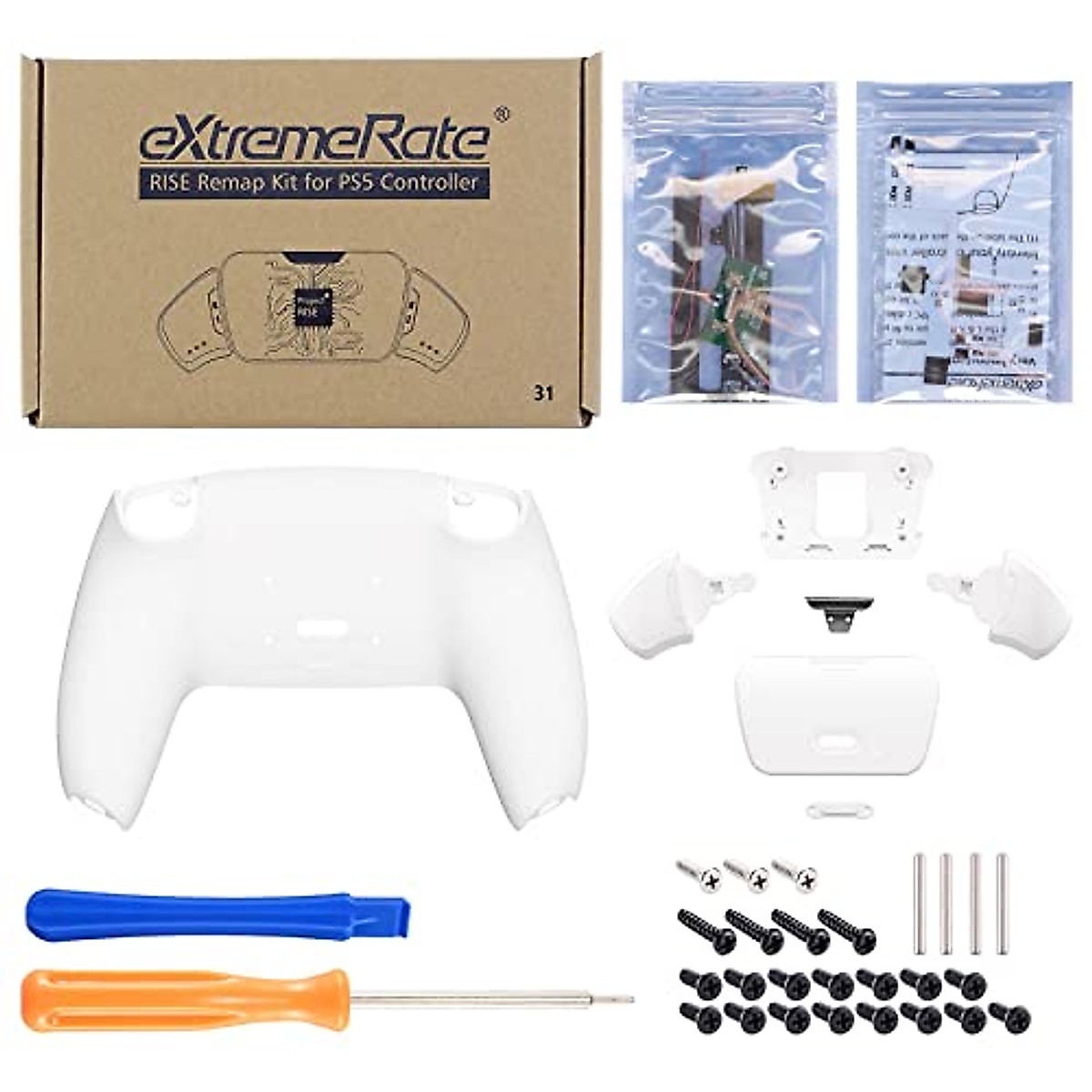 eXtremeRate White Back Paddles Programable Rise 2.0 Remap Kit for PS5 Controller, Upgrade Board & Redesigned Back Shell & Back Buttons Attachment for PS5 Controller - Controller NOT Included