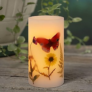 Holitown Flickering Candles, Flameless Candles D4 x H8, Blue Leaf Battery Candles Real Wax Pillar Candle with Timer for Summer Party,Home,Coverd Courtyard(4"x8")