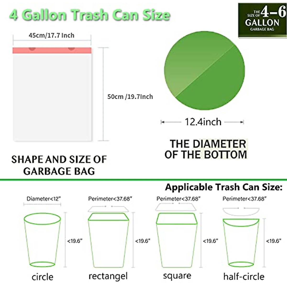 75 Count Small Trash Bags/4 Gallon Drawstring Trash Bags Extra Thick Drawstring Garbage Bags Wastebasket Bin Liners Plastic Trash Bags for Bathroom, Bedroom, Office, Car, Kitchen, Home -White