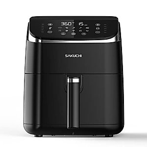 Sakuchi Air Fryer 5.8Qt Large Air Fryers, 10-in-1 Digital Air Fryer Hot Oven Cooker, LED Touch Screen, Non-Stick Tray Basket, Auto Shut-Off, Pot Dishwasher Safe, 1500W (Black)