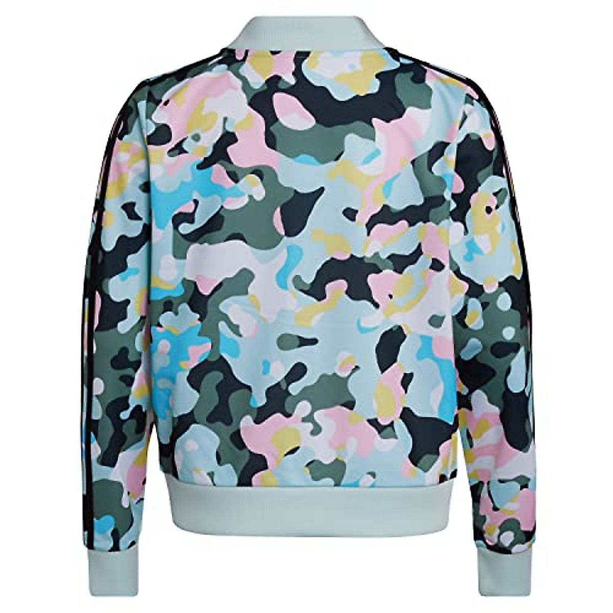 adidas Girls' Zip Front Tricot Bomber Jacket, White with Multicolor, Medium