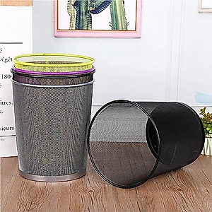 Garbage Can Multi-Color Barbed Wire Metal Lidless Trash Can Waste Paper Basket Office Household Round Waste Paper Basket Wastebasket (Color : Purple, Size : Small)