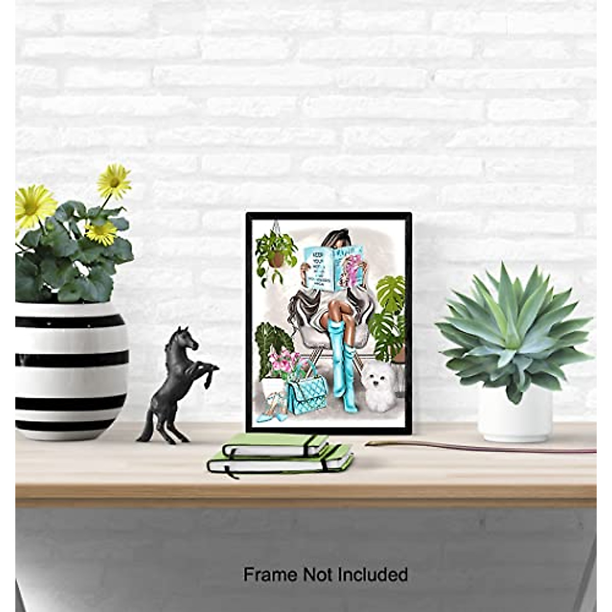 Glam Fashion Wall Art & Decor - Girls Bedroom Living Room Teens Room - Light Blue Designer Poster Picture - Housewarming Daughter Friend Gifts for Women - African American Woman - Black Afro Girl