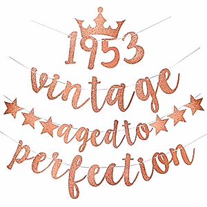 Rose Gold 70th Birthday Banner Decorations for Women, Glitter Vintage 1953 Aged to Perfection Banner Party Supplies, Seventy Year Old Bday Anniversary Hanging Sign Decor