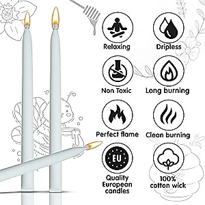 Neomious 6 pcs Beeswax Taper Candles, White Candle Sticks, Natural White Tapered Candles, 10 Inch Dripless Taper Candles, Bees Wax Candle Stick for Home Decor, Christmas, Shabbat, Thanksgiving