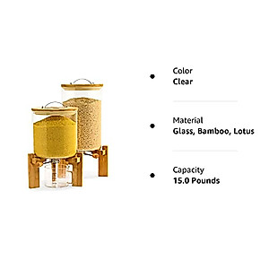 15 lbs/8 Liter Rice Dispenser, an Elegant Glass Rice Dispenser, Rice Container, Grain Dispenser, Rice Storage, Rice Holder, Rice Bin, Rice Dispenser with Bamboo Wood Stand