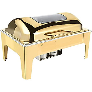 Chafing Dish Buffet Set, 9 Quart Stainless Steel Rectangular Chafing Full Size Food Pan,Chafing Servers With Covers Buffet Servers And Food Warmers For Parties Wedding Outdoor Banquet,Golden