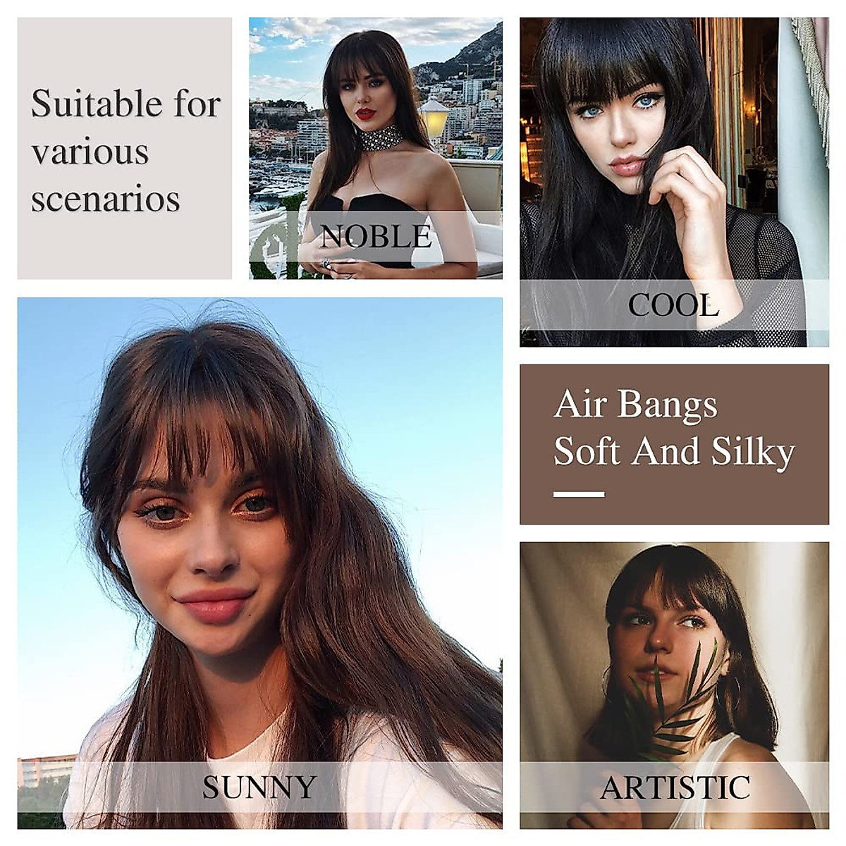 HMD Bangs Hair Clip in Bangs Real Human Hair Wispy Bangs Fringe with Temples Hairpieces for Women Clip on Air Bangs Flat Neat Bangs Hair Extension for Daily Wear (Wispy Bangs, Dark Brown)