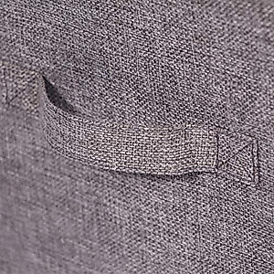 TENABORT Set of 5 Closet Organizer Bins with Handle, Linen Fabric Foldable Storage Baskets Cloth Box Containers for Shelves Home Office Clothes Clothing, Gray, Jumbo