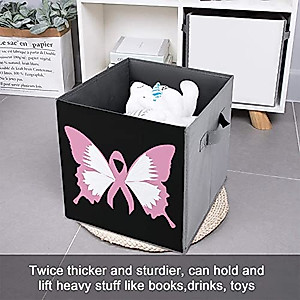 Breast Cancer Butterflies Foldable Storage Bins Printd Fabric Cube Baskets Boxes with Handles for Clothes Toys, 11x11x11