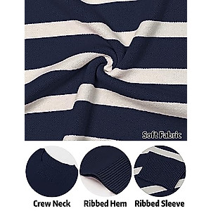 GUNEST Women’s Striped Navy Sweater Long Sleeve Crew Neck Ribbed Knit 2024 Fall Winter Pullover Sweater Tops for Fall Winter
