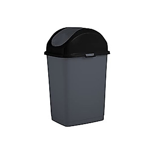 Superio 1.25 Gal Mini Plastic Trash Can with Swing Top Lid Small Waste Bin for Countertop, Desk, Vanity, Bathroom 5 Quart (Grey/Black)