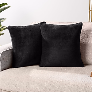 PAVILIA Black Throw Pillow Covers 18x18 Set of 2, Decorative Pillow Cases for Bed Sofa Couch, Boho Aesthetic Accent Decor Cushion for Bedroom Living Room, Velvet Square Euro Sham Covers, Solid Black