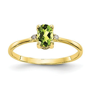 Size 5.5 - Solid 10k Yellow Gold Polished Diamond & Peridot Simulated Birthstone Ring