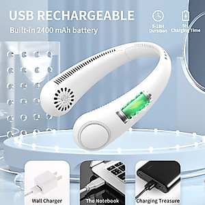 CuFun Portable Neck Fan, Hands Free USB Rechargeable Bladeless Fan, Mini Personal Neck Fan with Long-lasting Battery, 360° Cooling, Super Quiet, 3 Speeds for Outdoor & Indoor, White